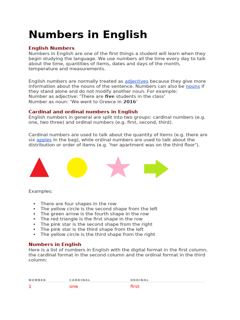Numbers in English | PDF