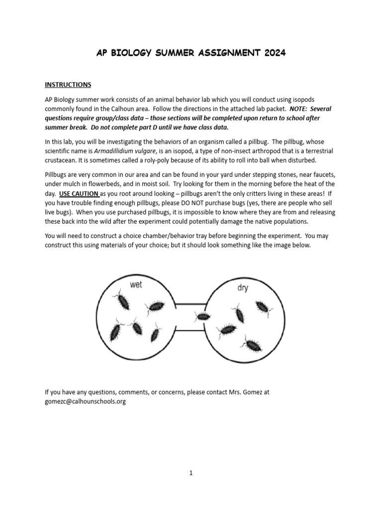 2024 AP BIOLOGY SUMMER ASSIGNMENT - Docx 2 | PDF