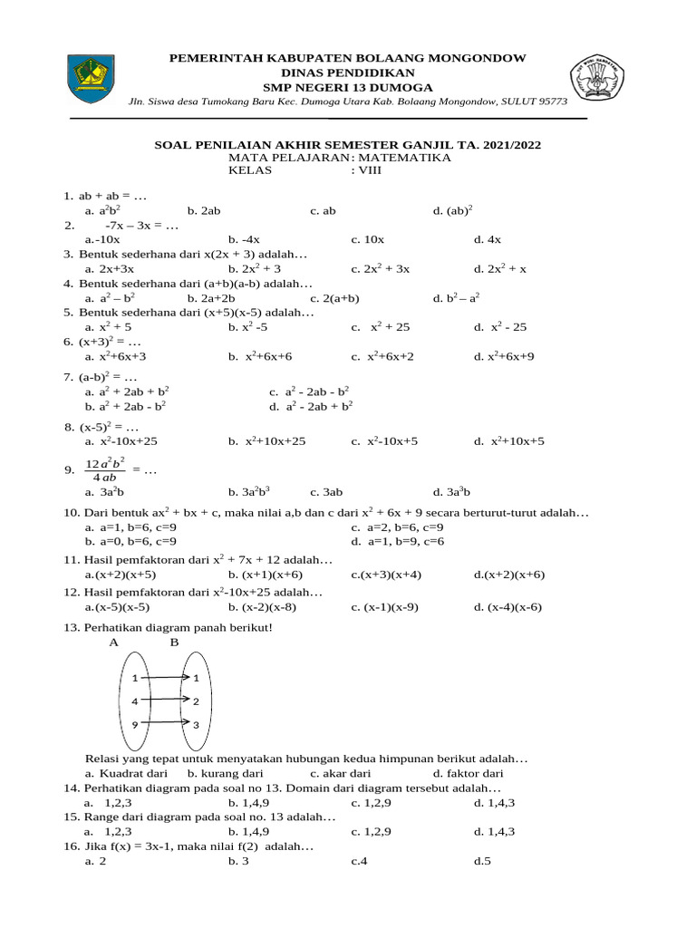SOAL Kls 8 Ganjil | PDF
