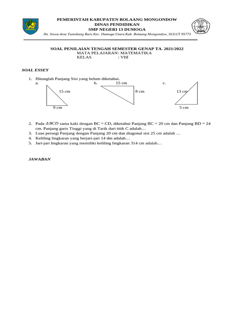 SOAL Kls 8 PTS Genap | PDF