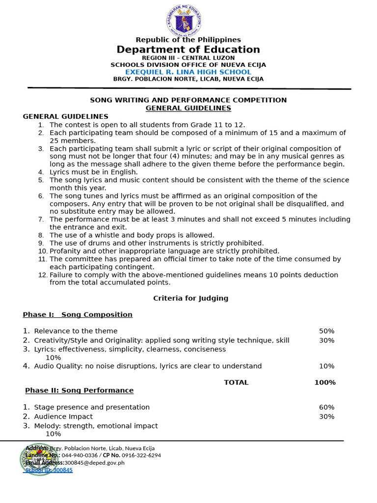Songwriting Competition Guidelines 2023 | PDF