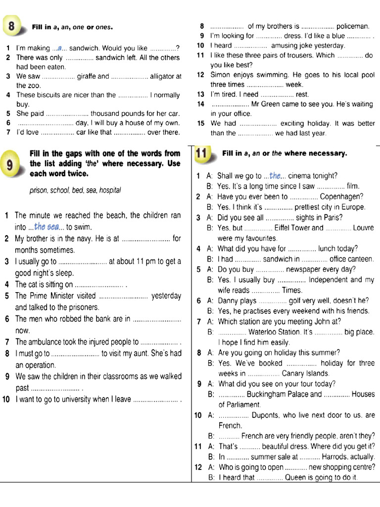 C9 - Worksheet 2 - Articles | PDF