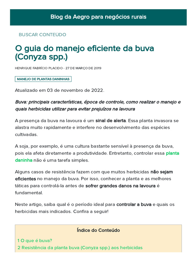 Buva (Conyza SPP.) - o Guia Do Manejo Eficiente | PDF | Herbicida | Tecnología