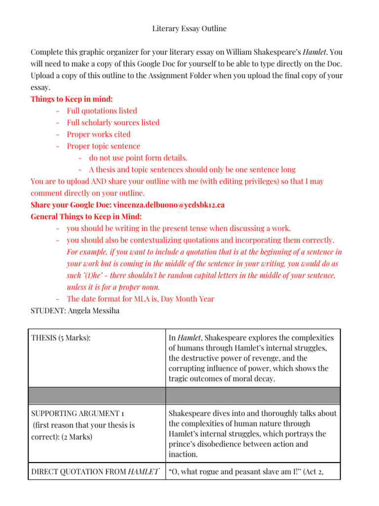 Literary Essay Outline | PDF