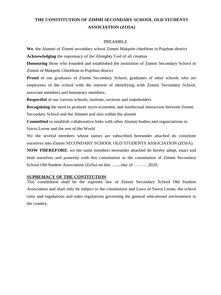 ZOSA CONSTITUTION draft | PDF