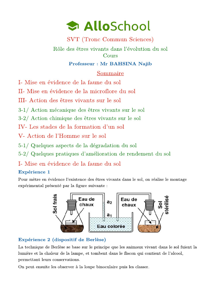 Cours 2 3 Role Des Etres Vivants Dans L Evolution Du Sol 2 | PDF