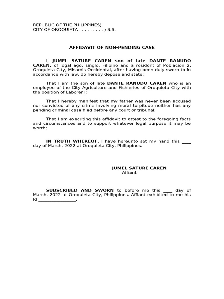 Affidavit of Non Pending Case CAREN | PDF