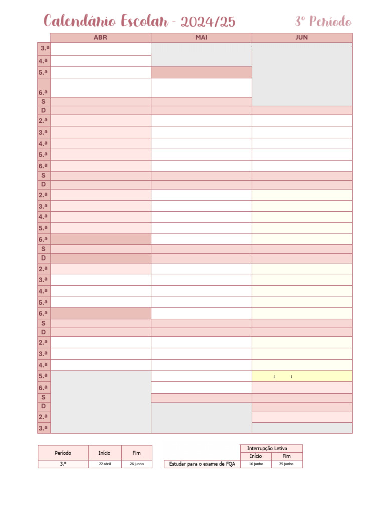 Calendario Escolar 24 e 25 Do 3º Perídodo | PDF