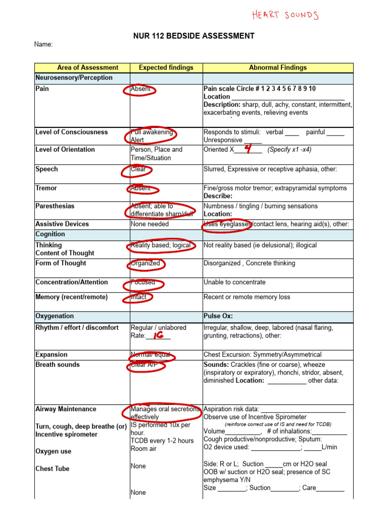 WK 1 Bedside Assessment | PDF