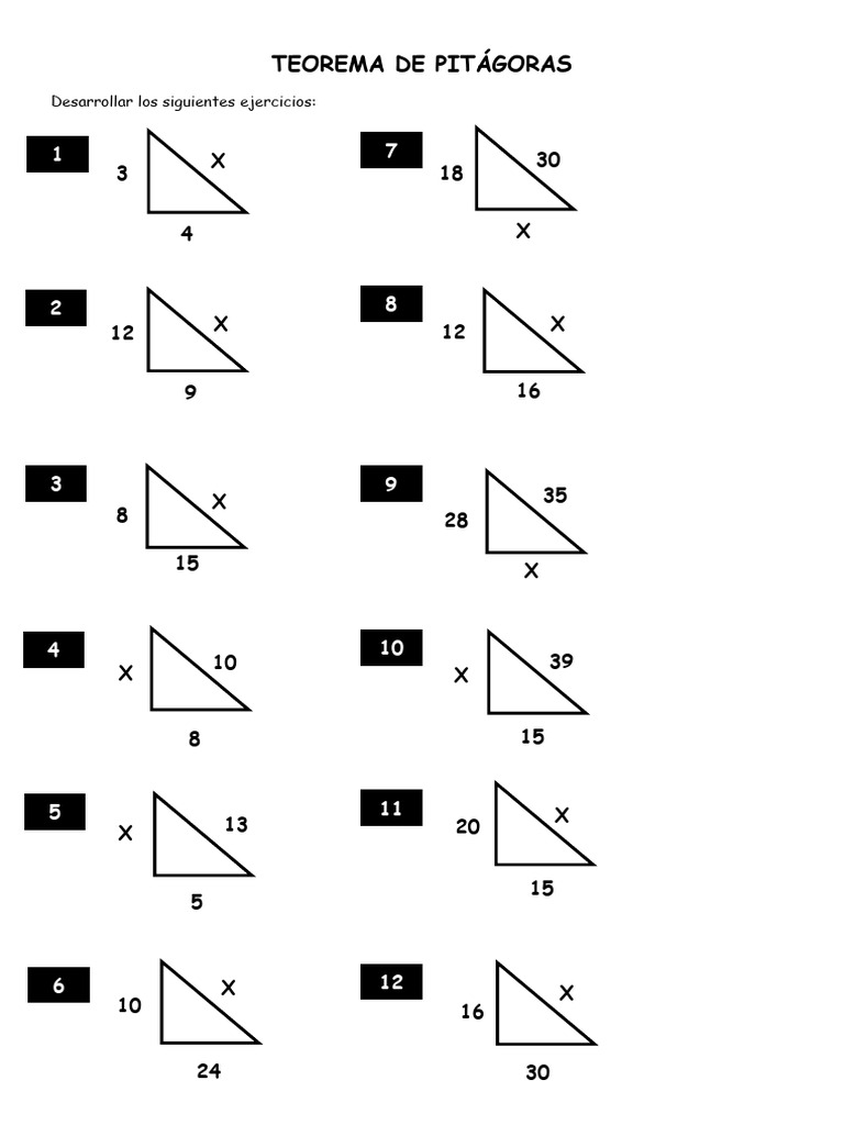 TEOREMA DE PITÁGORAS EJERCICIOS | PDF