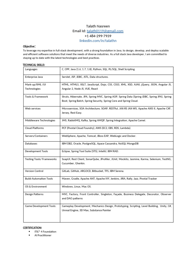 Talath Nasreen - Resume | PDF