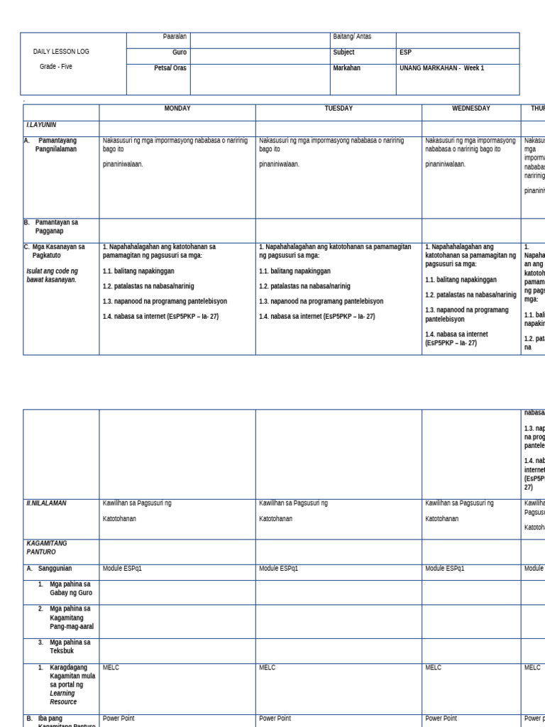 DLL WEEK 1 ESP | PDF