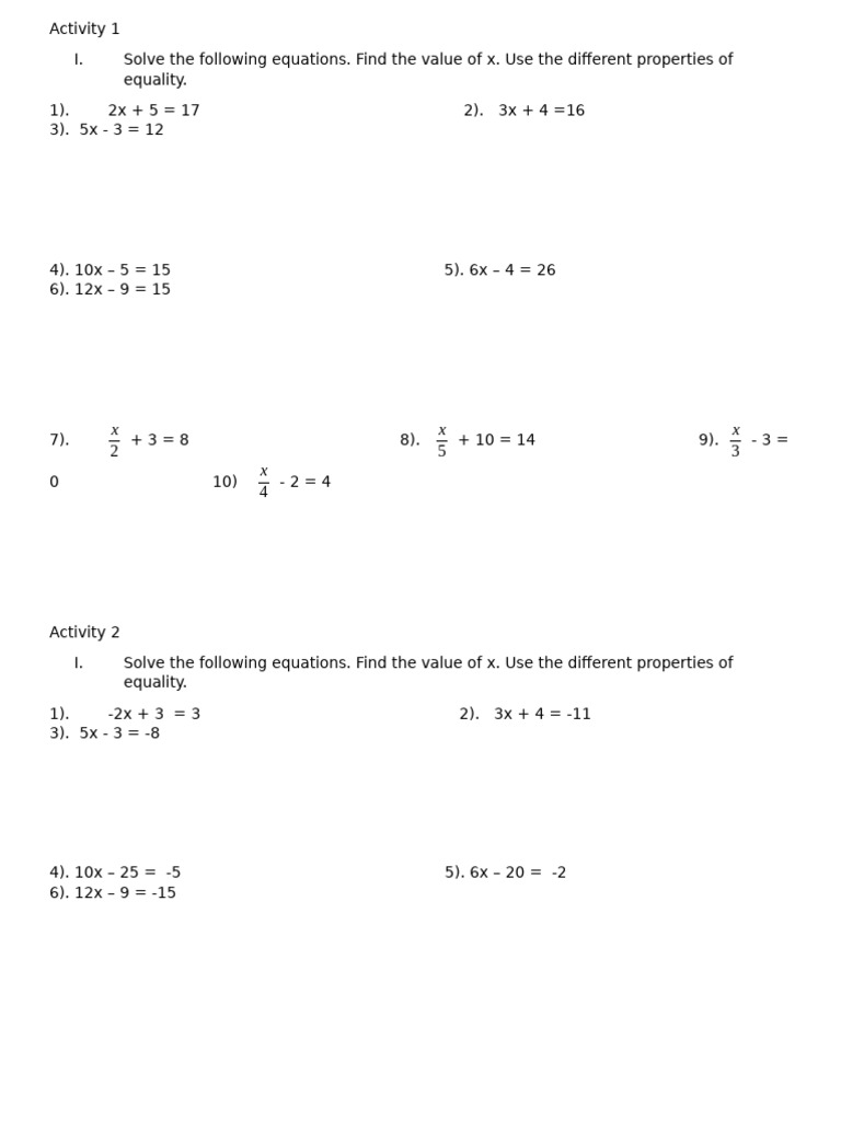 Activity 1 Pdf Equations Mathematical Objects