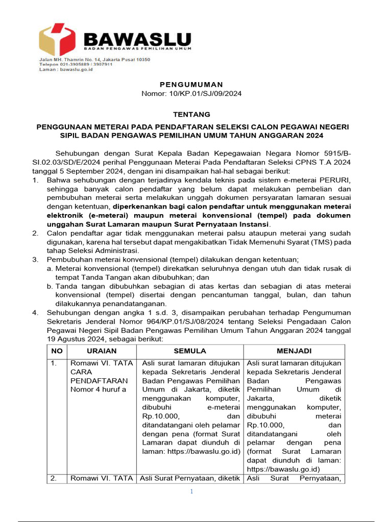 Pengumuman Penggunaan Meterai | PDF