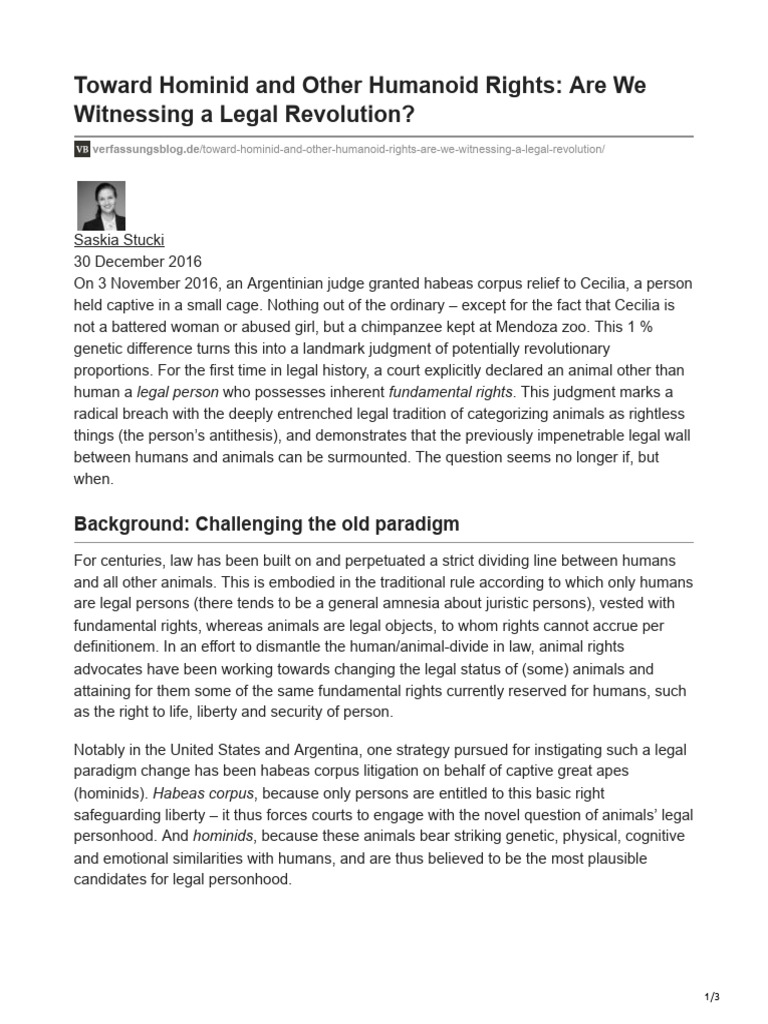 Toward Hominid and Other Humanoid Rights, Are We Witnessing A Legal Revolution | PDF