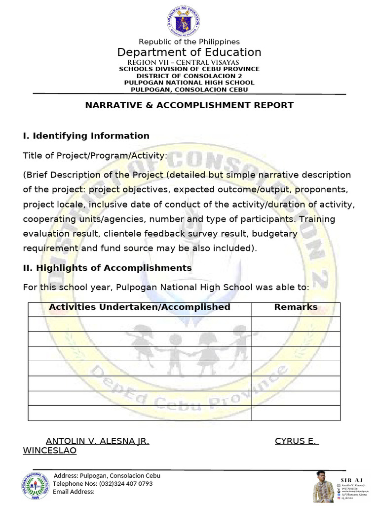Blank Accomplishment Narrative Report | PDF