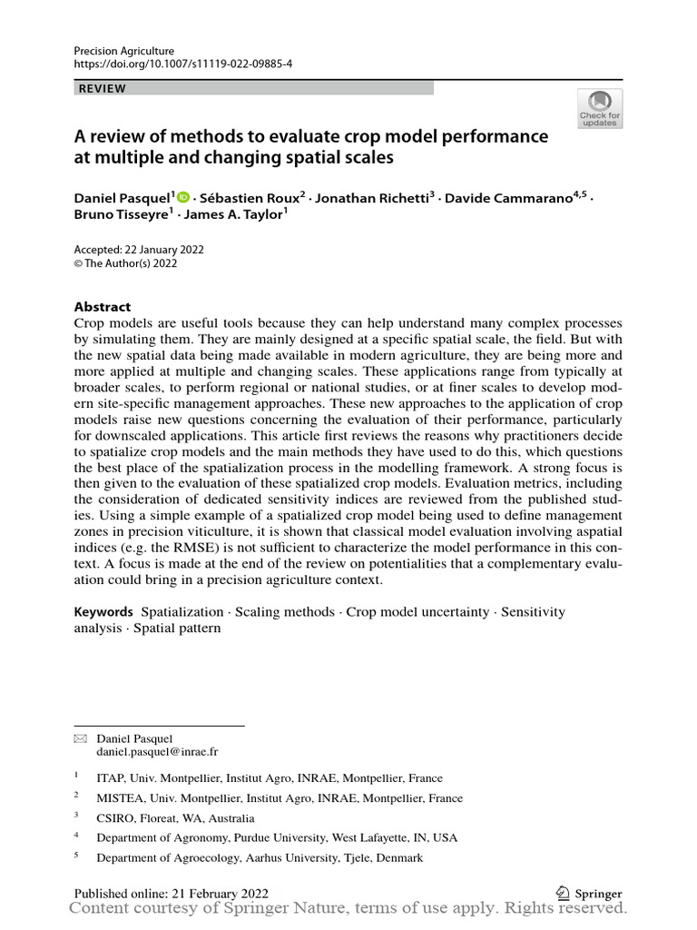 Review - Methods To Evaluate Crop Model Performance at Multiple and Changing Spatial Scales | PDF