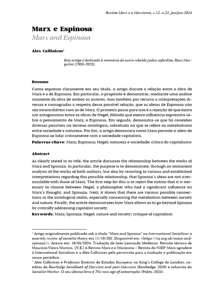 01.+613.+Artigo Callinicos Marx+e+Espinosa | PDF