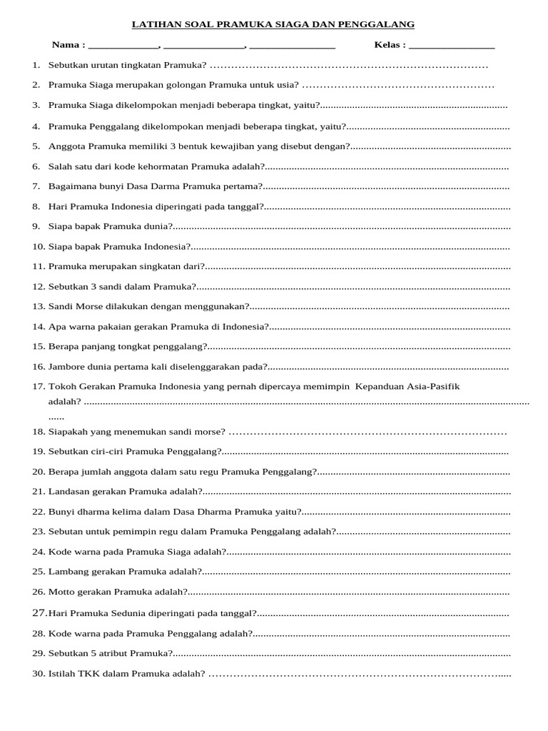 Latihan Soal Pramuka Siaga Dan Penggalang | PDF