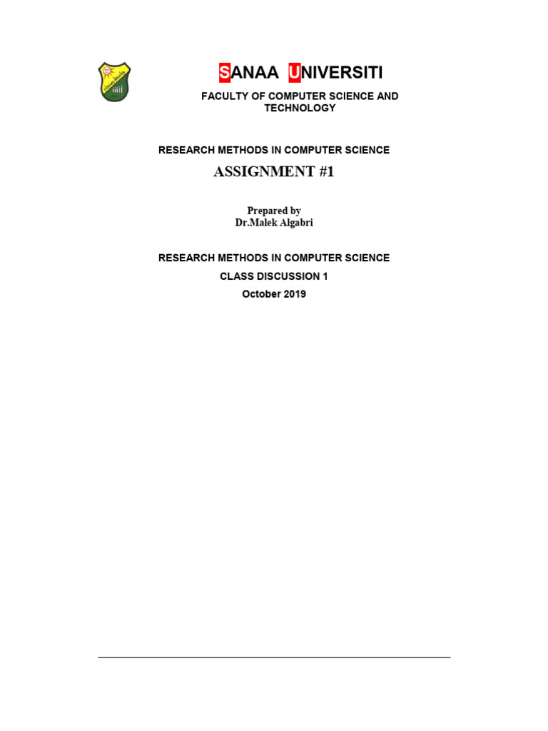 Ass1-Research Methods in Computer Science-without Answer | PDF