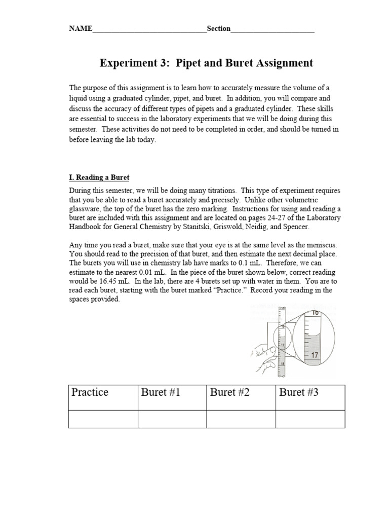 F22 - Pipet & Buret Assignment - Revised | PDF