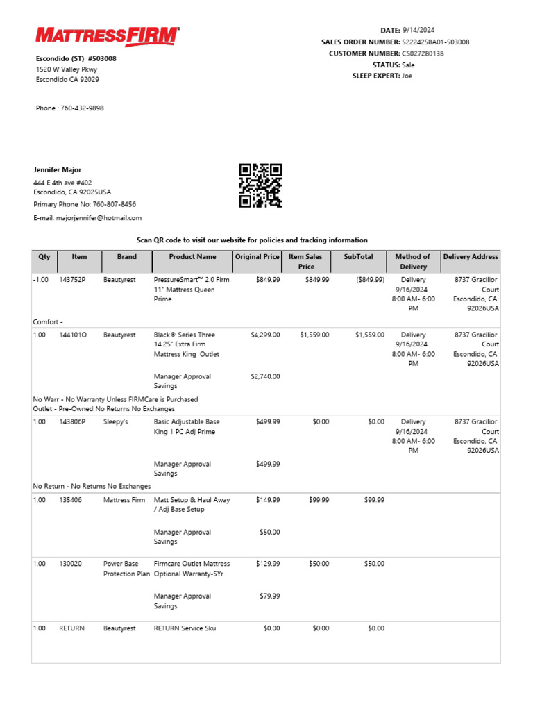 Mattress Receipt | PDF