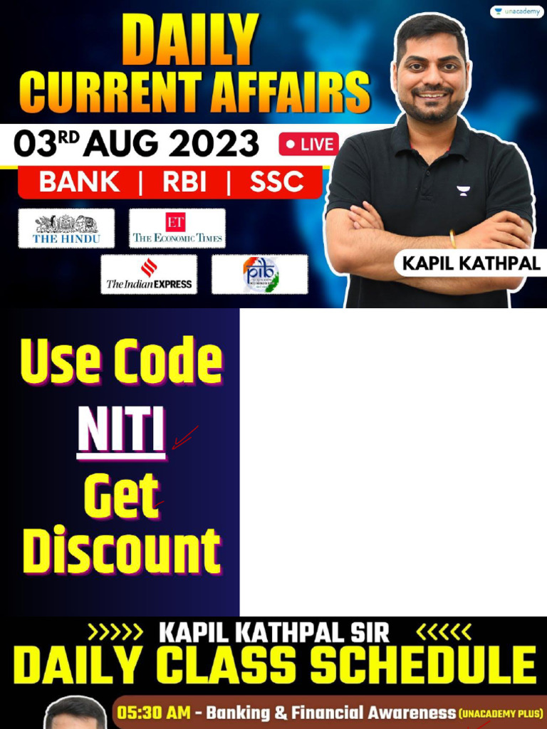 3rd August 2023 Current Affairs by Kapil Kathpal (Bilingual) | PDF