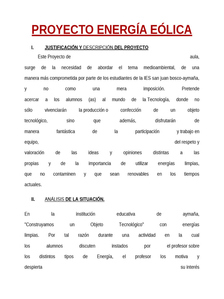 PROYECTO ENERGÍA EÓLICA | PDF