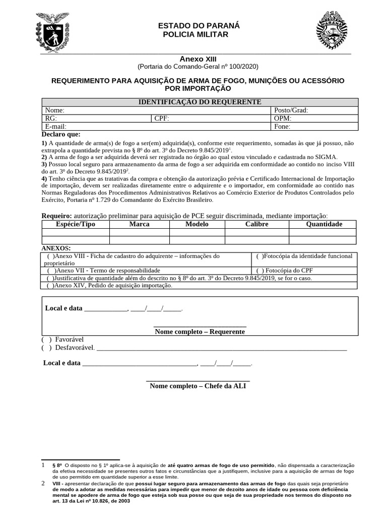 Anexo-Xiii-Requerimento de Aquisicao de Arma de Fogo Ou Municao Ou ...