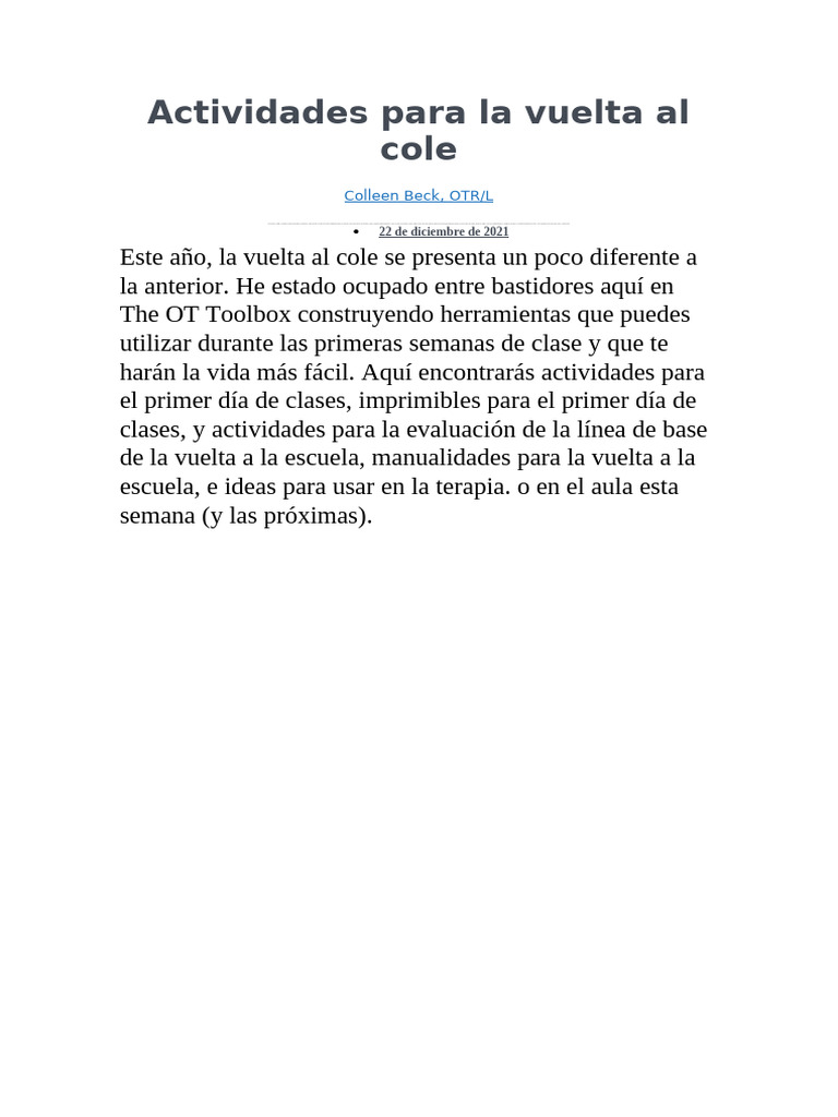 Actividades para La Vuelta Al Cole | PDF