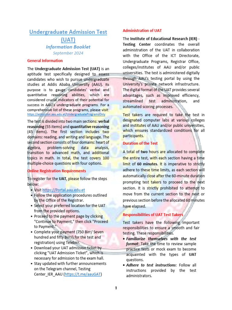 Information Booklet - UAT | PDF