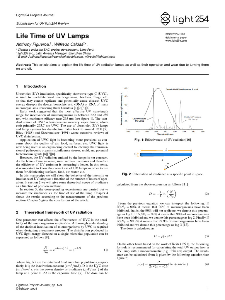 Tiempo de Vida de Las Lámparas UVC | PDF
