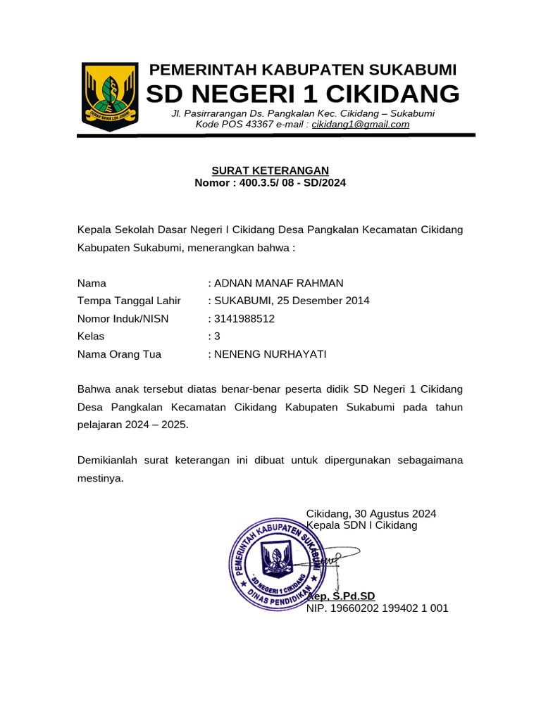Surat Keterangan PKH | PDF