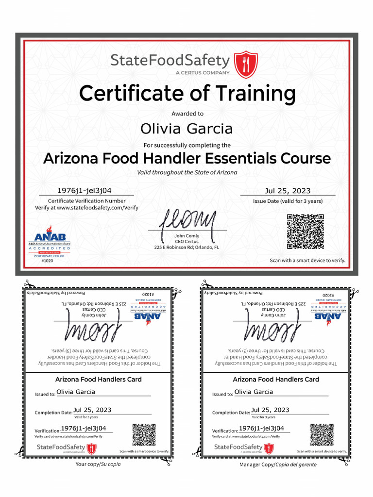 Arizona Food Handlers Card | PDF