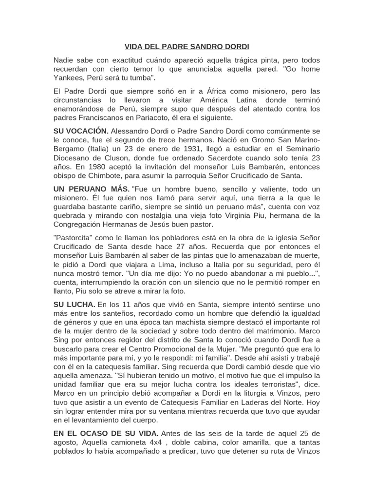 Vida Del Padre Sandro Dordi | PDF