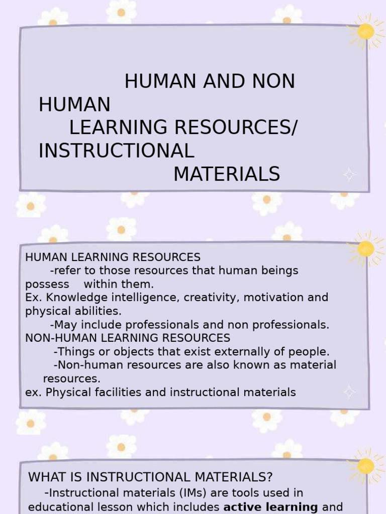 Human and Non Human Learning Resources/ Instructional Materials | PDF