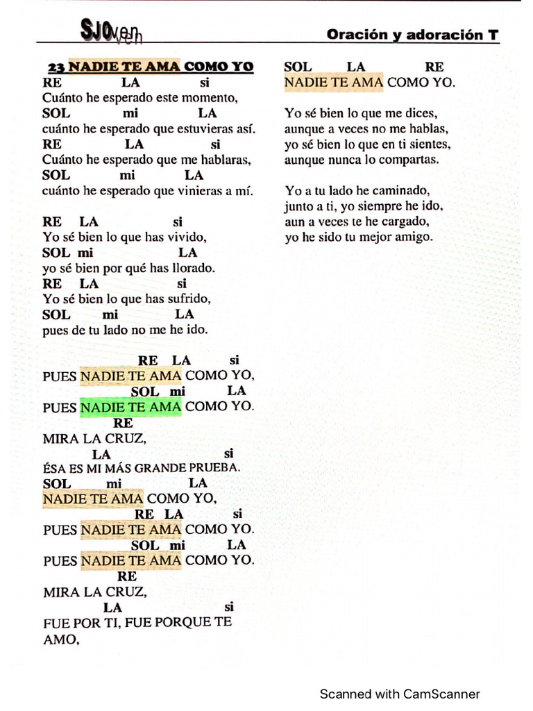 Nadie Te Ama Como Yo Acordes (Canción de Misa) | PDF