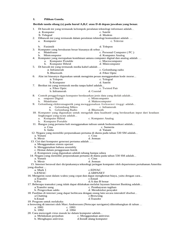 Soal UTS Kelas 7 | PDF