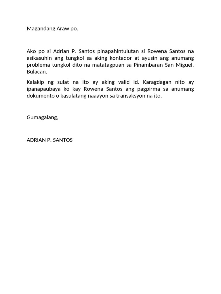 Authorization Letter - Tagalog | PDF