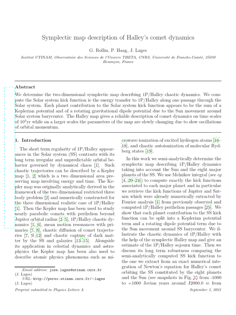 Symplectic Map - Comet Dynamics - 1410.3727 | PDF