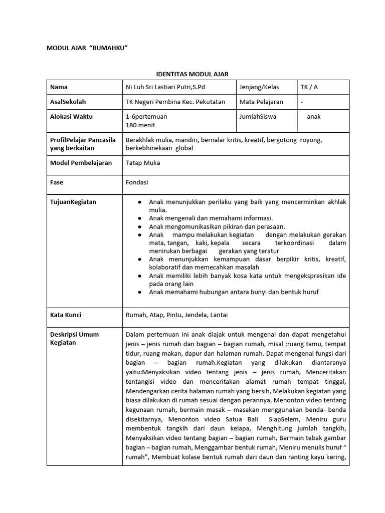 MODUL AJAR TK A | PDF