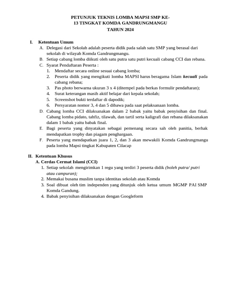 Petunjuk Lomba MAPSI SMP 2024 | PDF