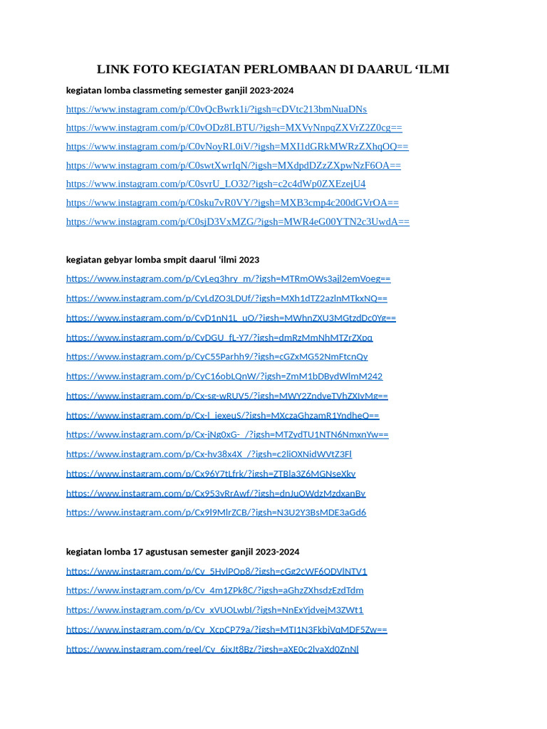 Link Kegiatan Perlombaan Di Daarul 'Ilmi | PDF
