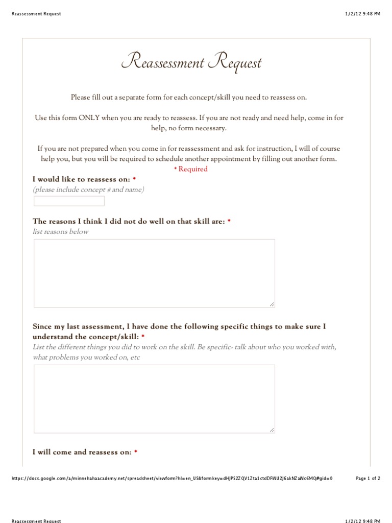 Student Reassessment Form | PDF