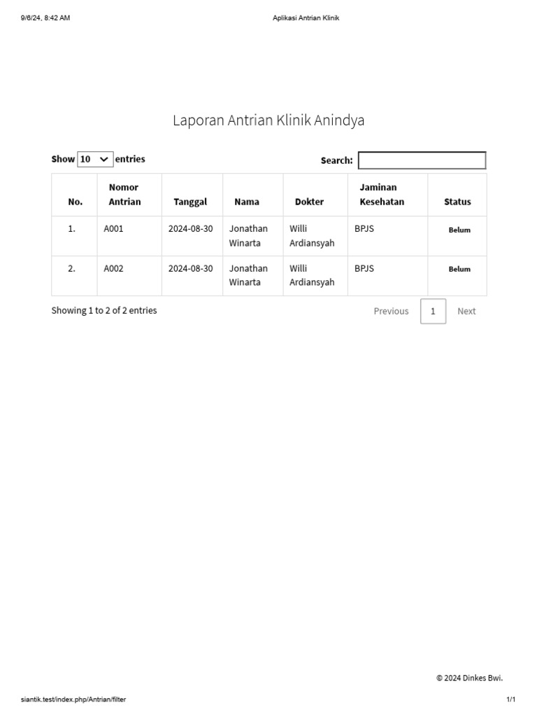 Aplikasi Antrian Klinik | PDF