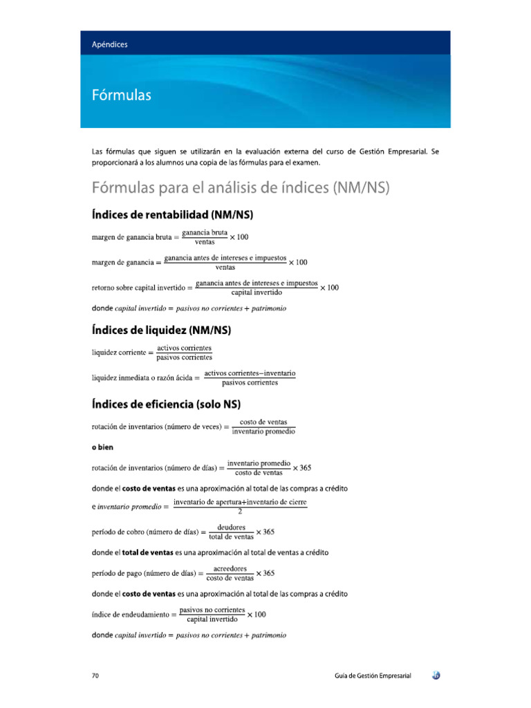 Formulas Gestion Empresarial Ib G24 | PDF
