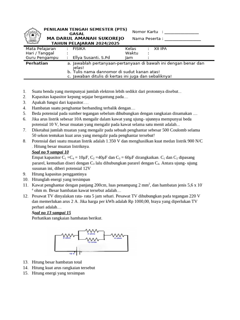 Pts Fisika kls12 | PDF