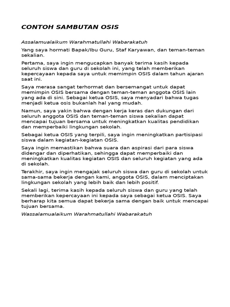 Contoh Sambutan Osis | PDF