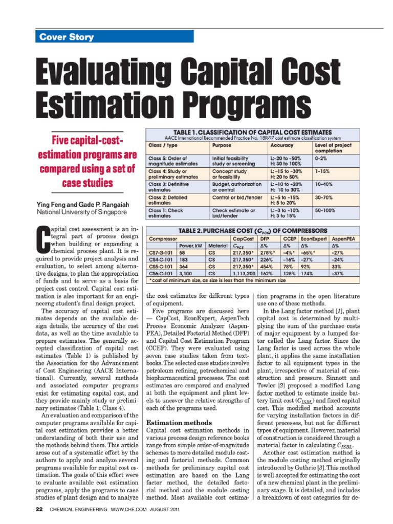 Evaluating Capital Cost Estimation Programs | PDF