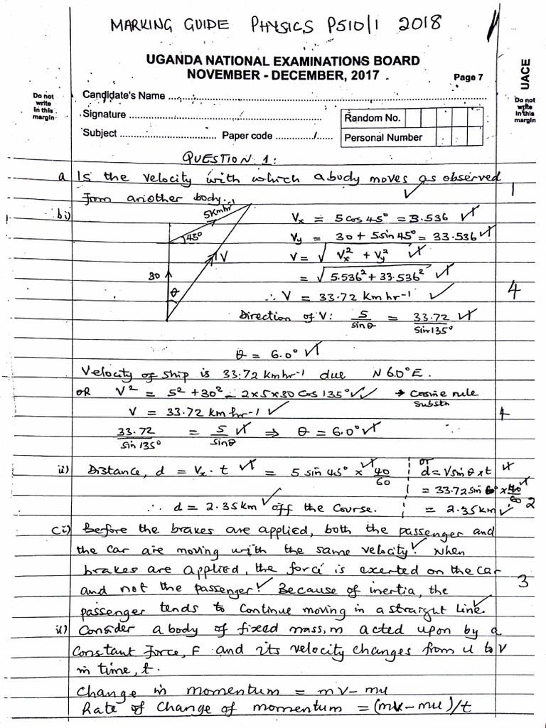 Uace Physics 1 2018 Marking Guide Uneb | PDF